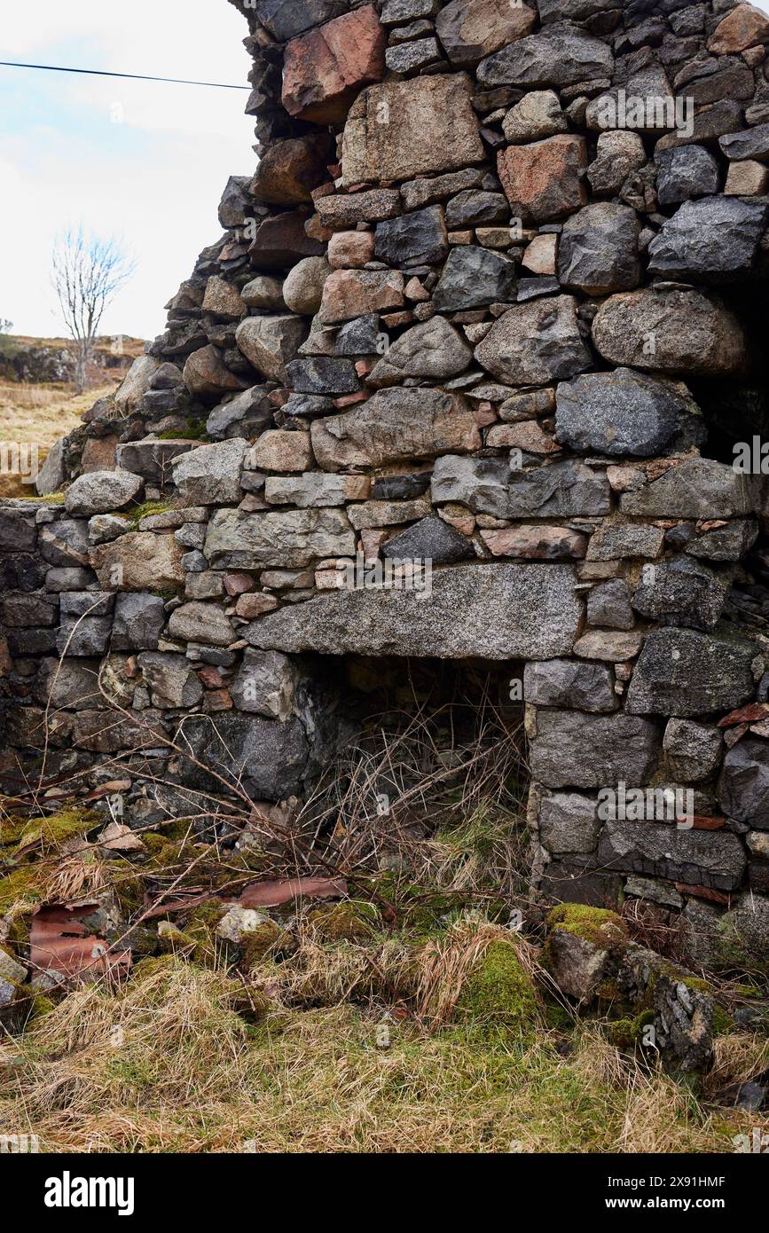 Interior stone hearth in a derelict cottage in Bonawe. Argyll and Bute ...