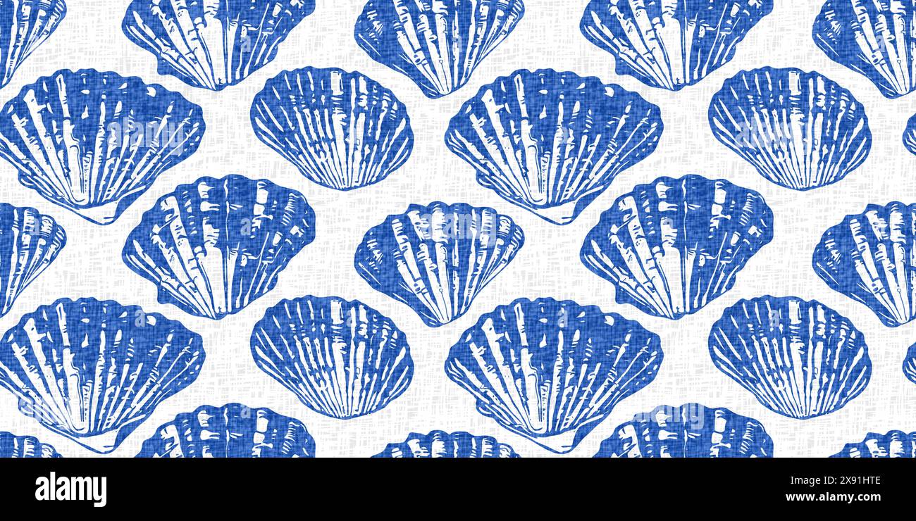 Azure blue white shell motif with linen seamless batik border ...