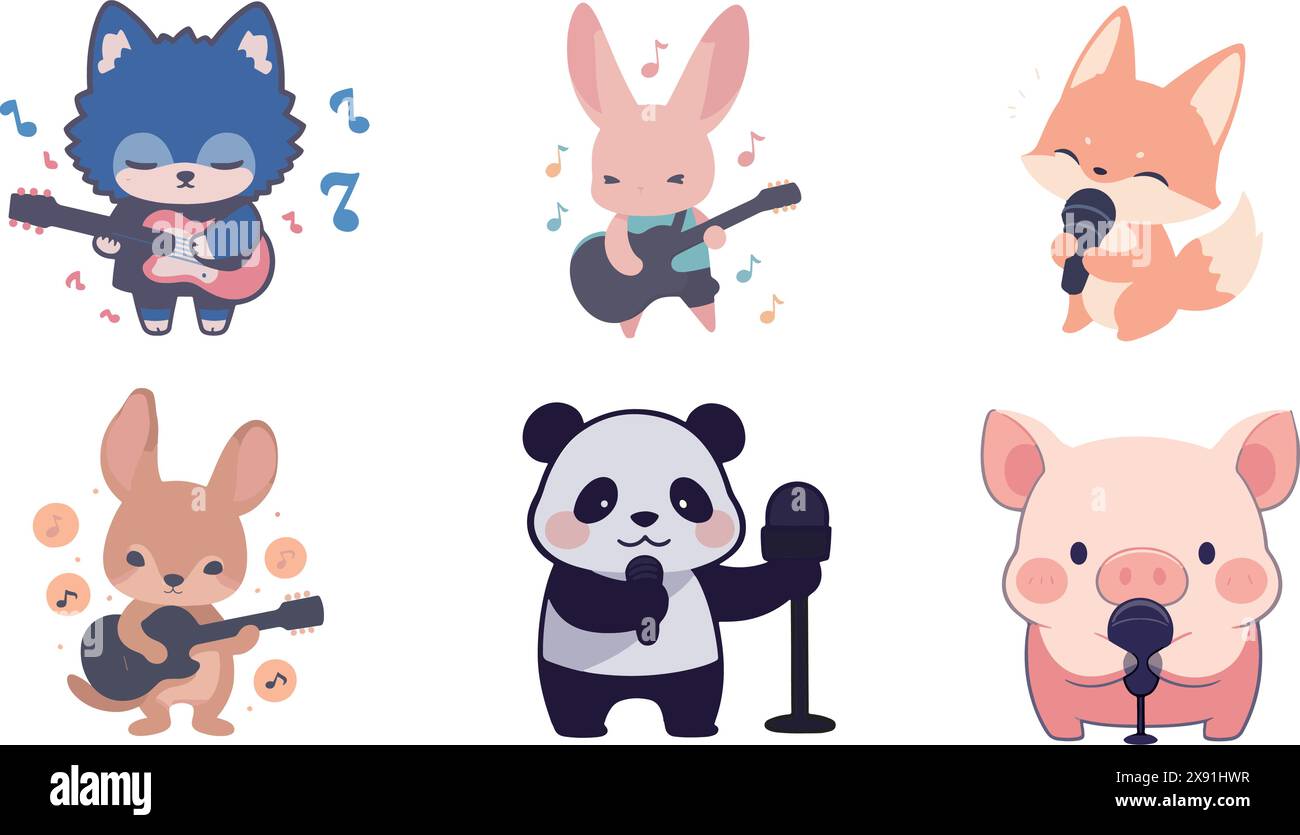 Illustration pack animals playing guitar and singing Stock Vector Image ...
