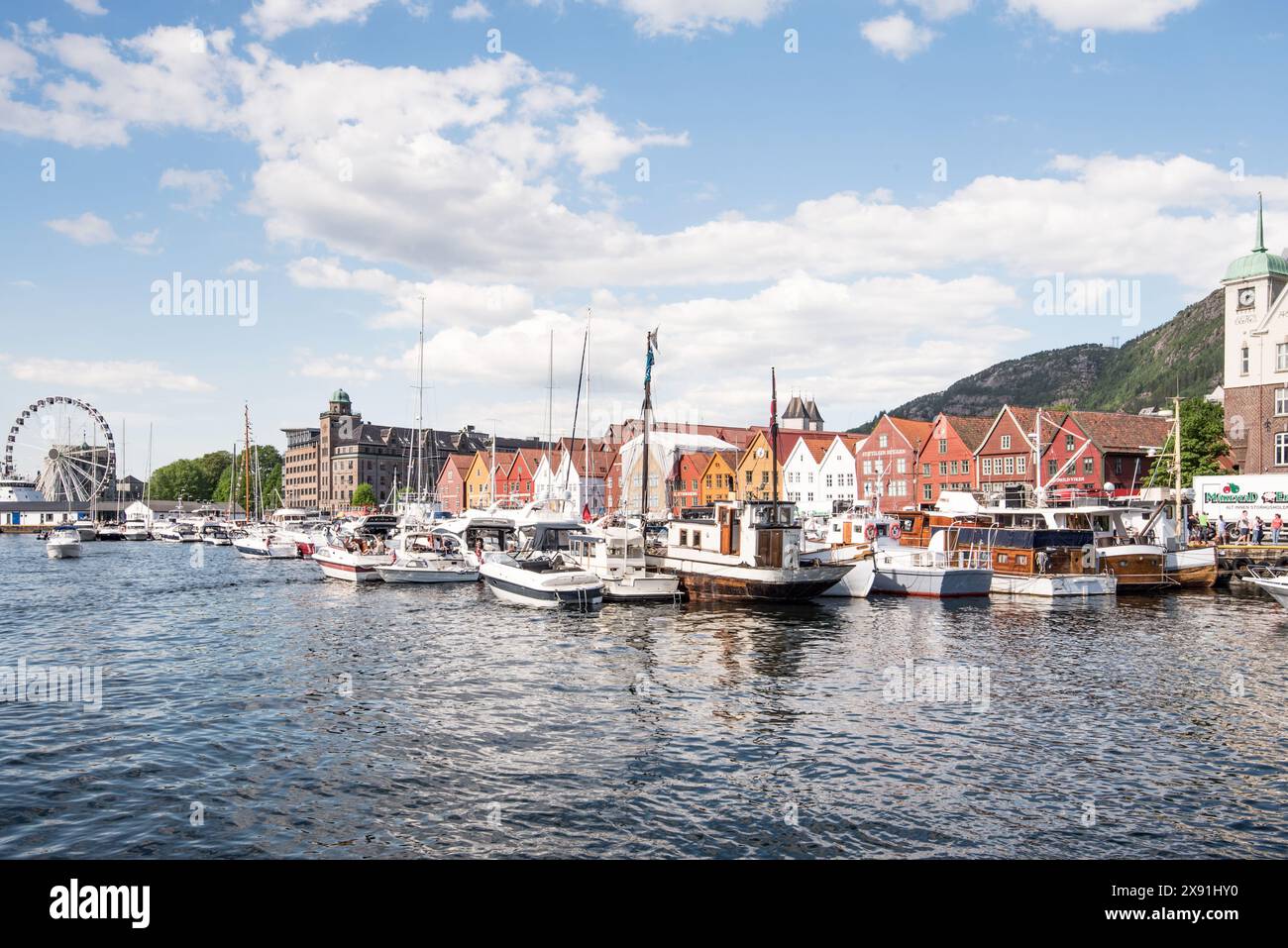 Pleasure boats in Bergen waterfront, Bryggen,Port of Bergen, Norway ...