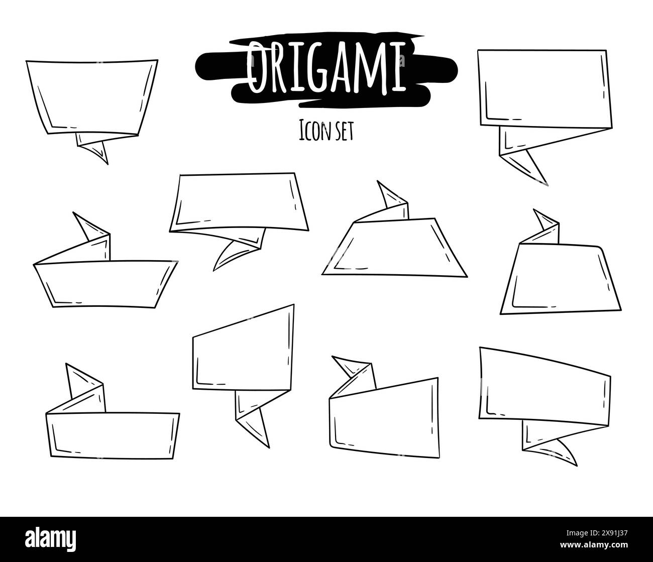 Set of black and white origami color blocks. Vector editable text bulbs ...