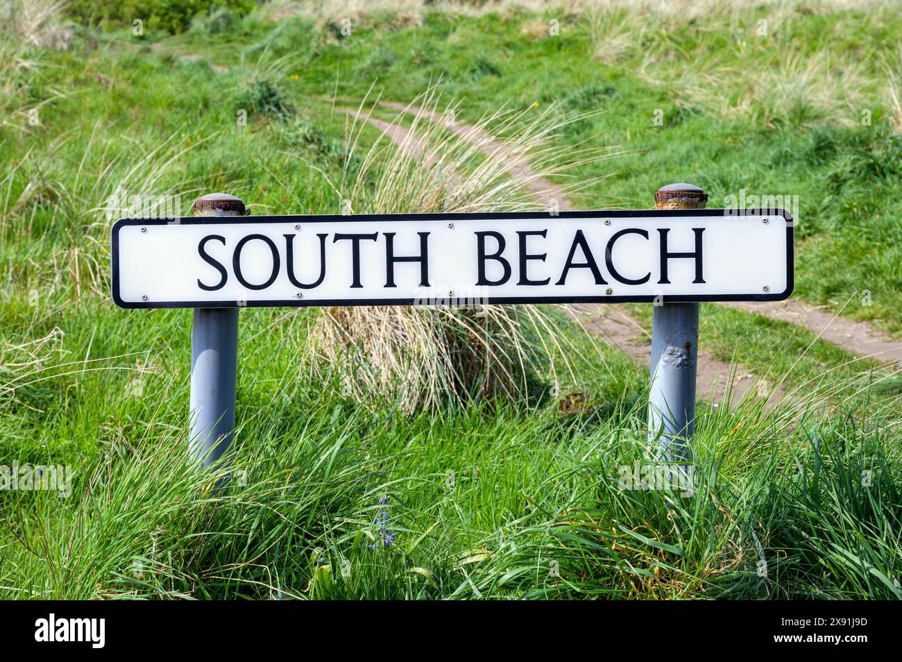 South Beach street name sign, Troon, South Ayrshire, Scotland, UK ...