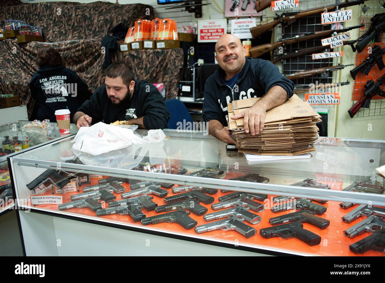 Los Angeles gun club downtown Los Angeles, several hundred hand guns ...
