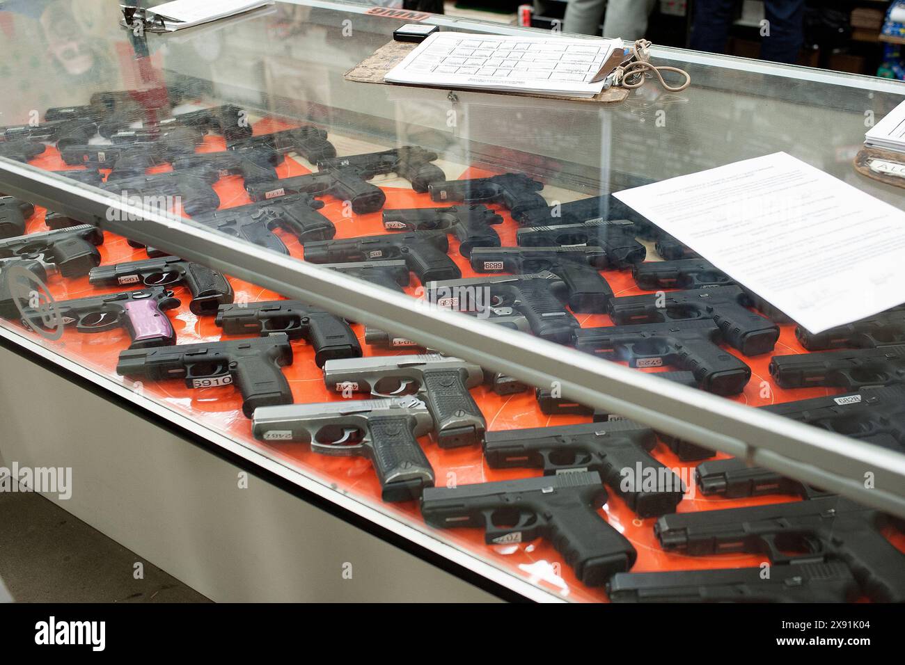 Los Angeles gun club downtown Los Angeles, several hundred hand guns ...