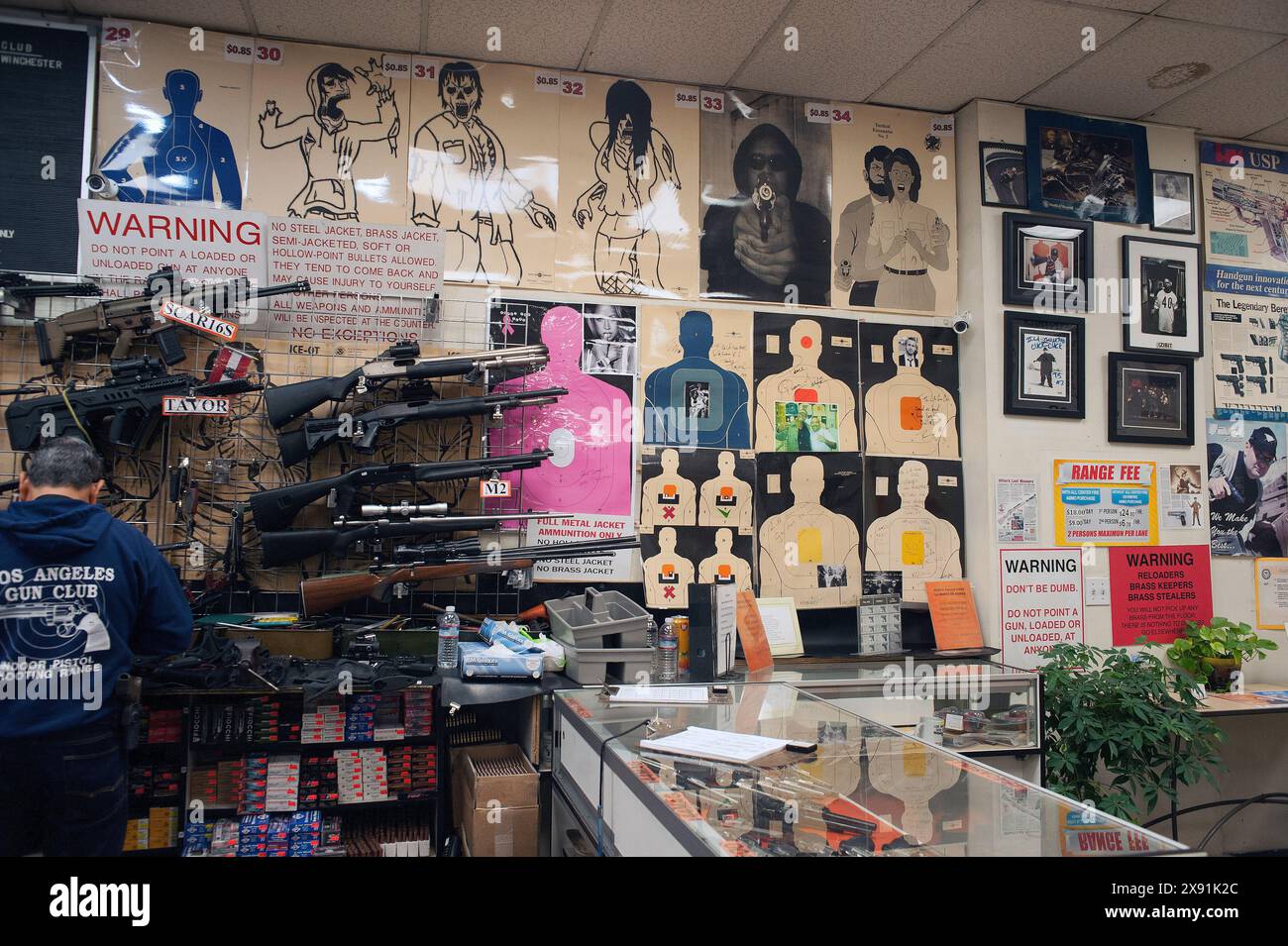 Los Angeles gun club downtown Los Angeles, several hundred hand guns ...