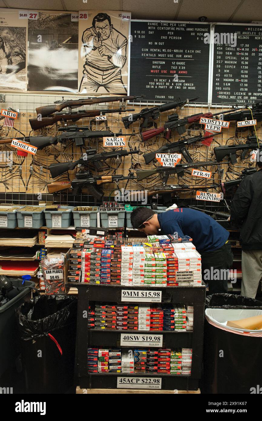 Los Angeles gun club downtown Los Angeles, several hundred hand guns ...