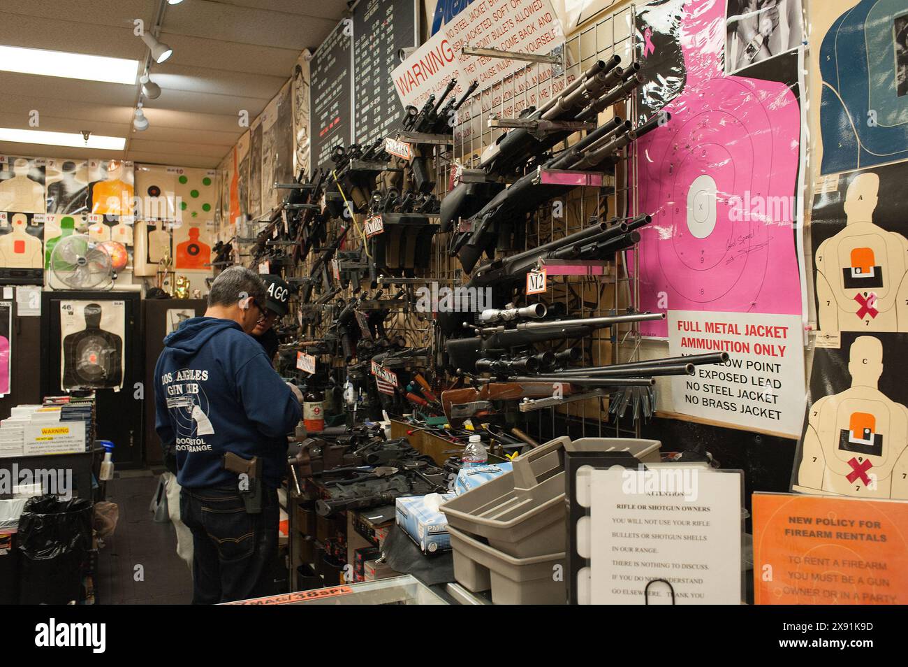 Los Angeles gun club downtown Los Angeles, several hundred hand guns ...