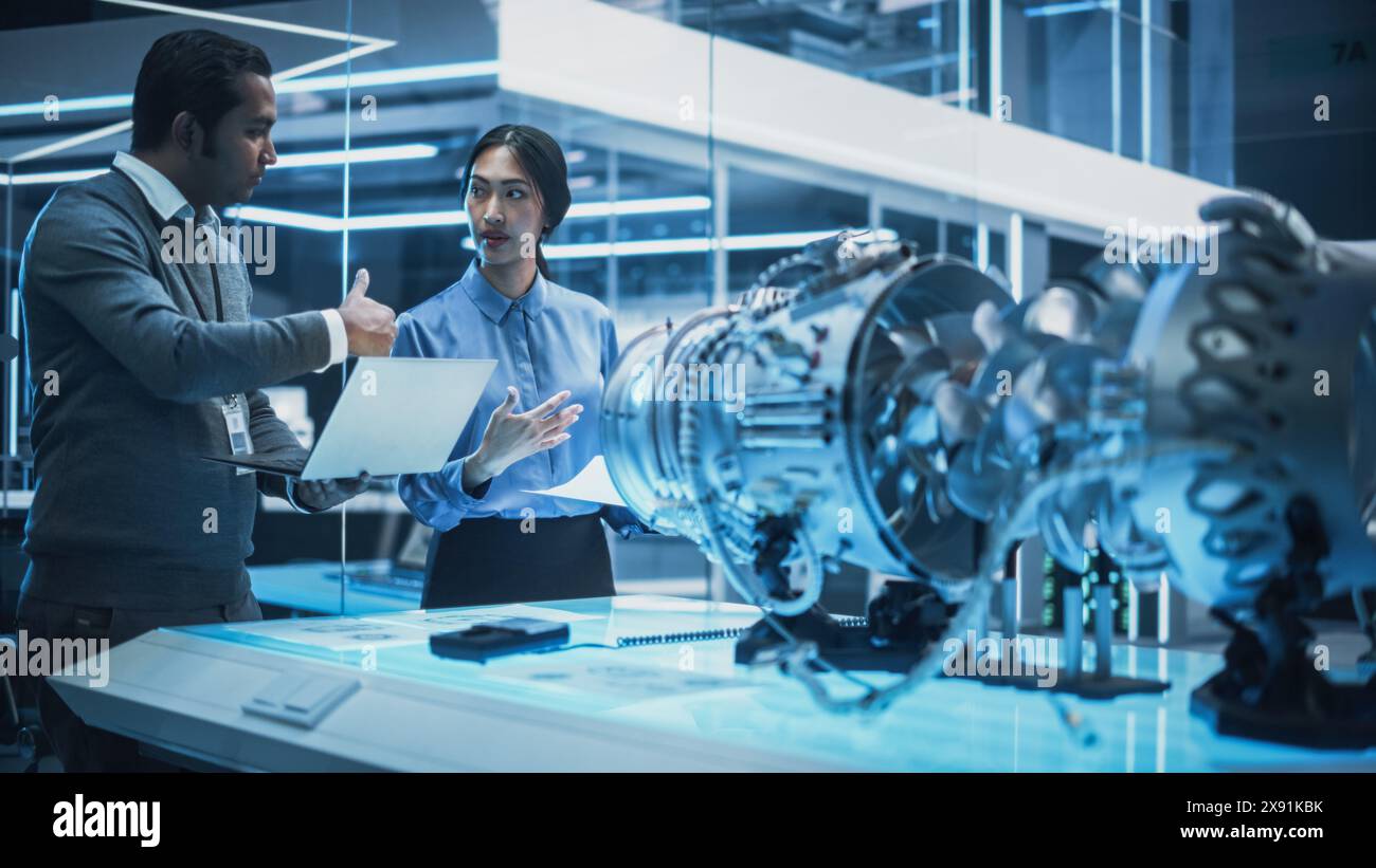 Two Multiethnic Employees Work in Modern Innovative Research Facility ...