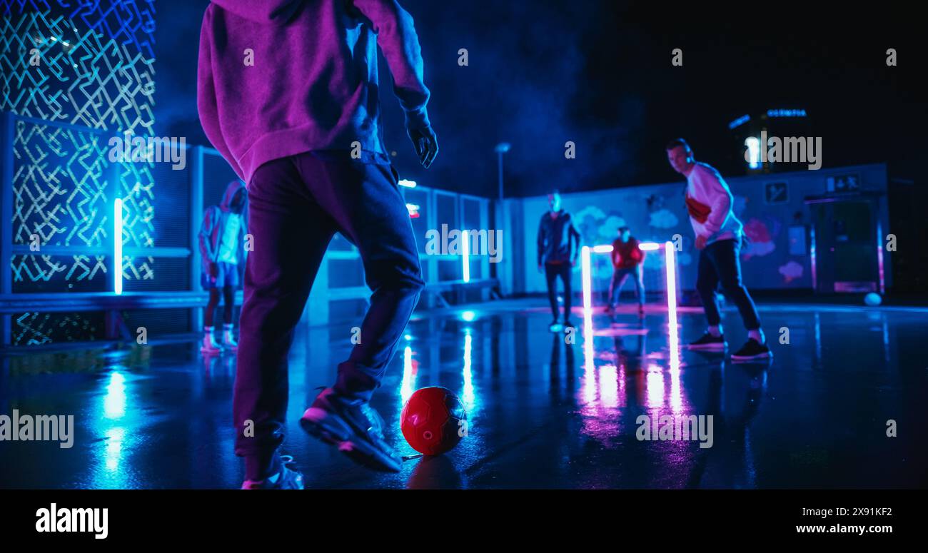 Talented Young Soccer Player Skilfully Dribbling Ball During a Street ...
