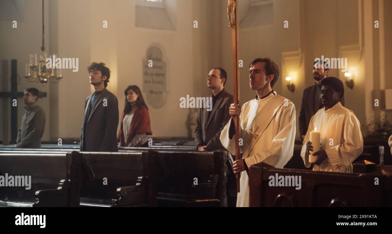 Ministers Carrying A Processional Cross, Begin The Grand Church's ...