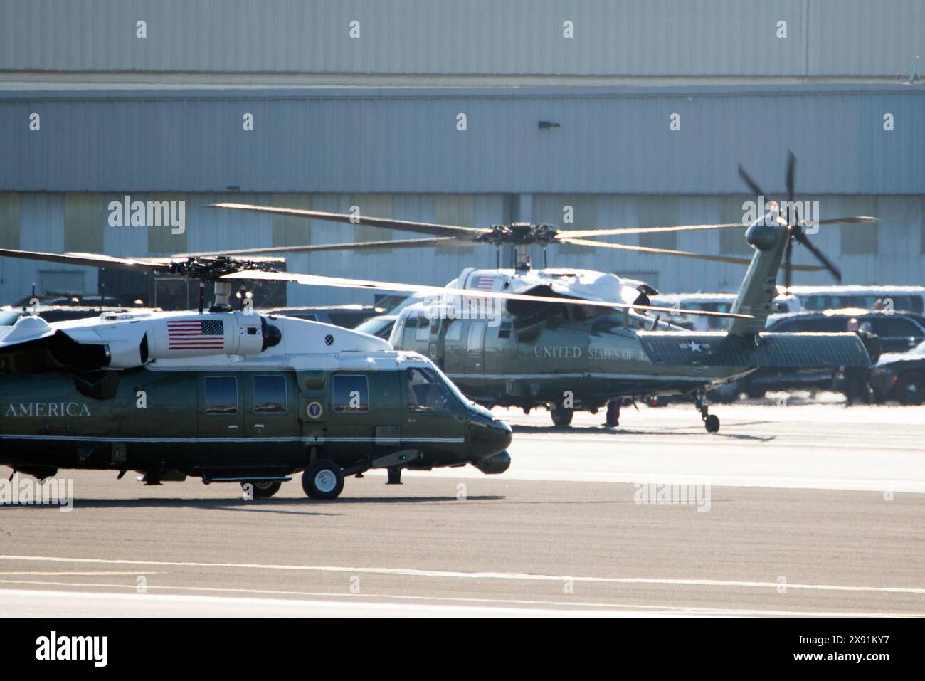 President Trump lands at Santa Monica Airport with Marine One and a ...
