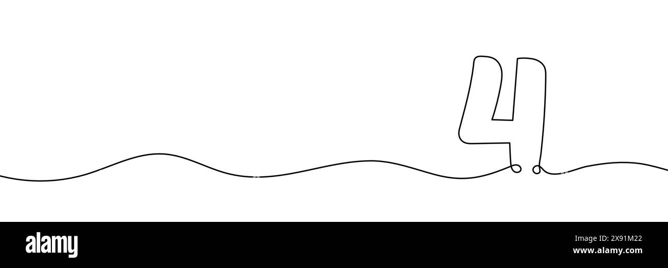 Number 4 is drawn by continuous line drawing. Editable line. Vector ...