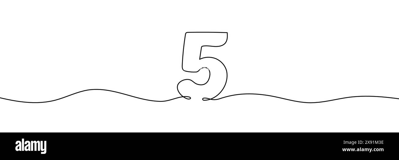 Number 5 is drawn by continuous line drawing. Editable line. Vector ...