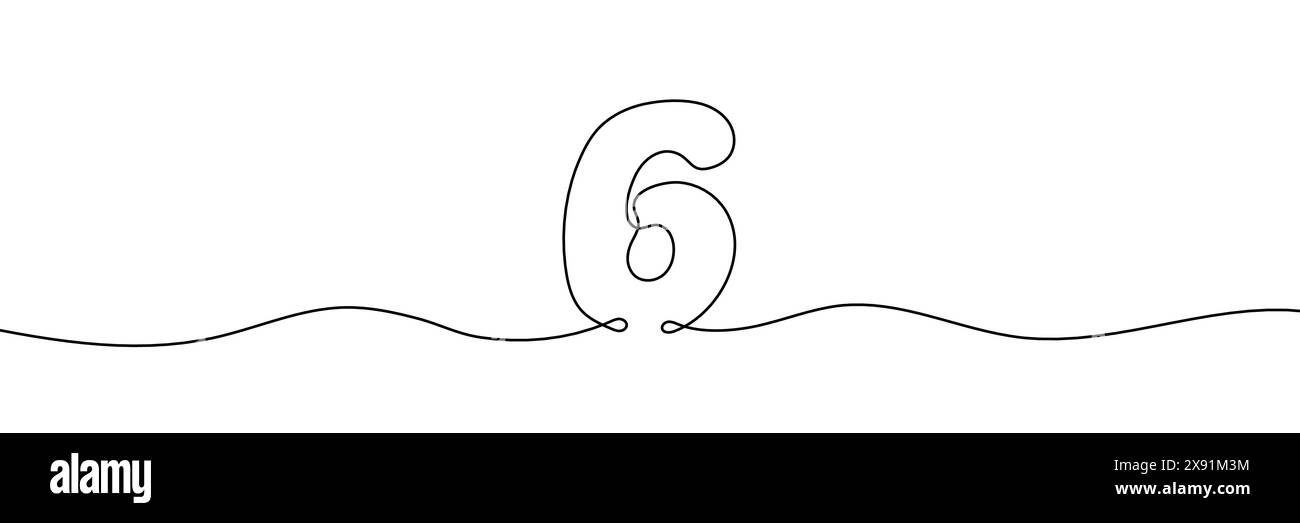 Number 6 is drawn by continuous line drawing. Editable line. Vector ...