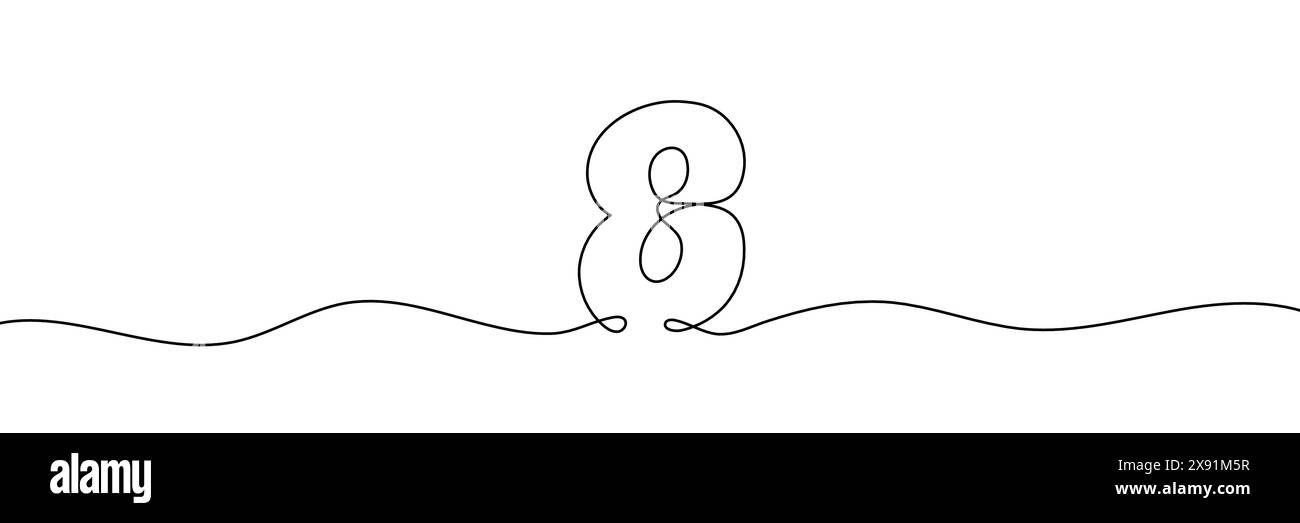 Number 8 is drawn by continuous line drawing. Editable line. Vector ...