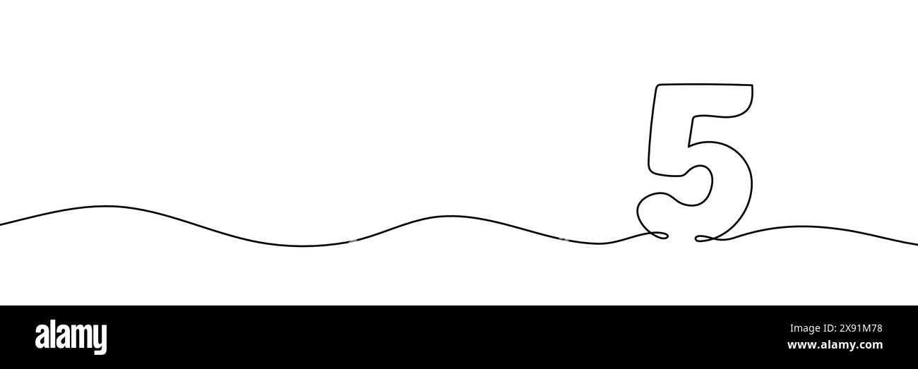 Number 5 is drawn by continuous line drawing. Editable line. Vector ...