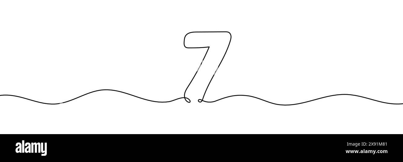 Number 7 is drawn by continuous line drawing. Editable line. Vector ...