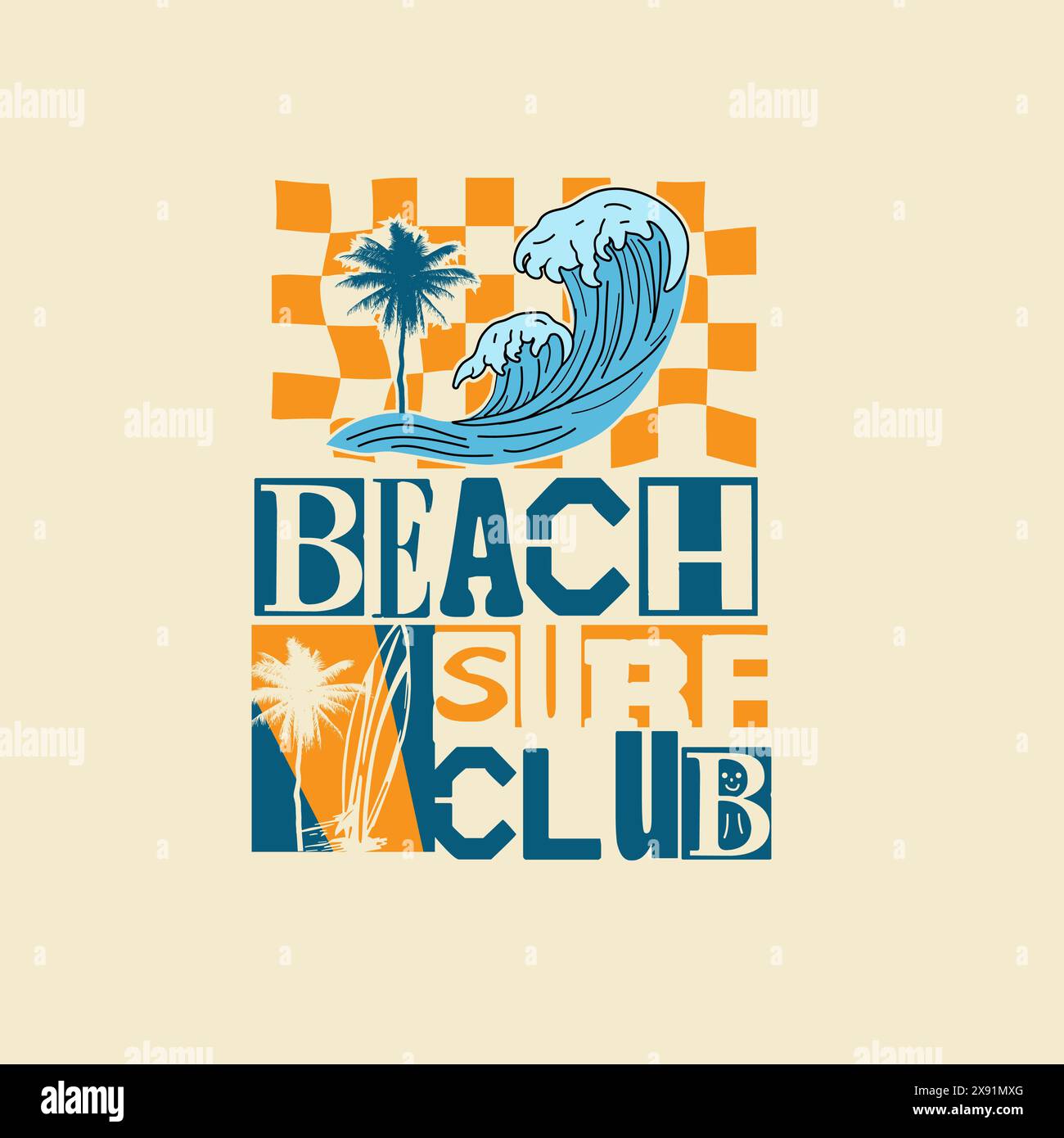 Beach Surf Club Typography summer beach graphic tee Stock Vector Image ...