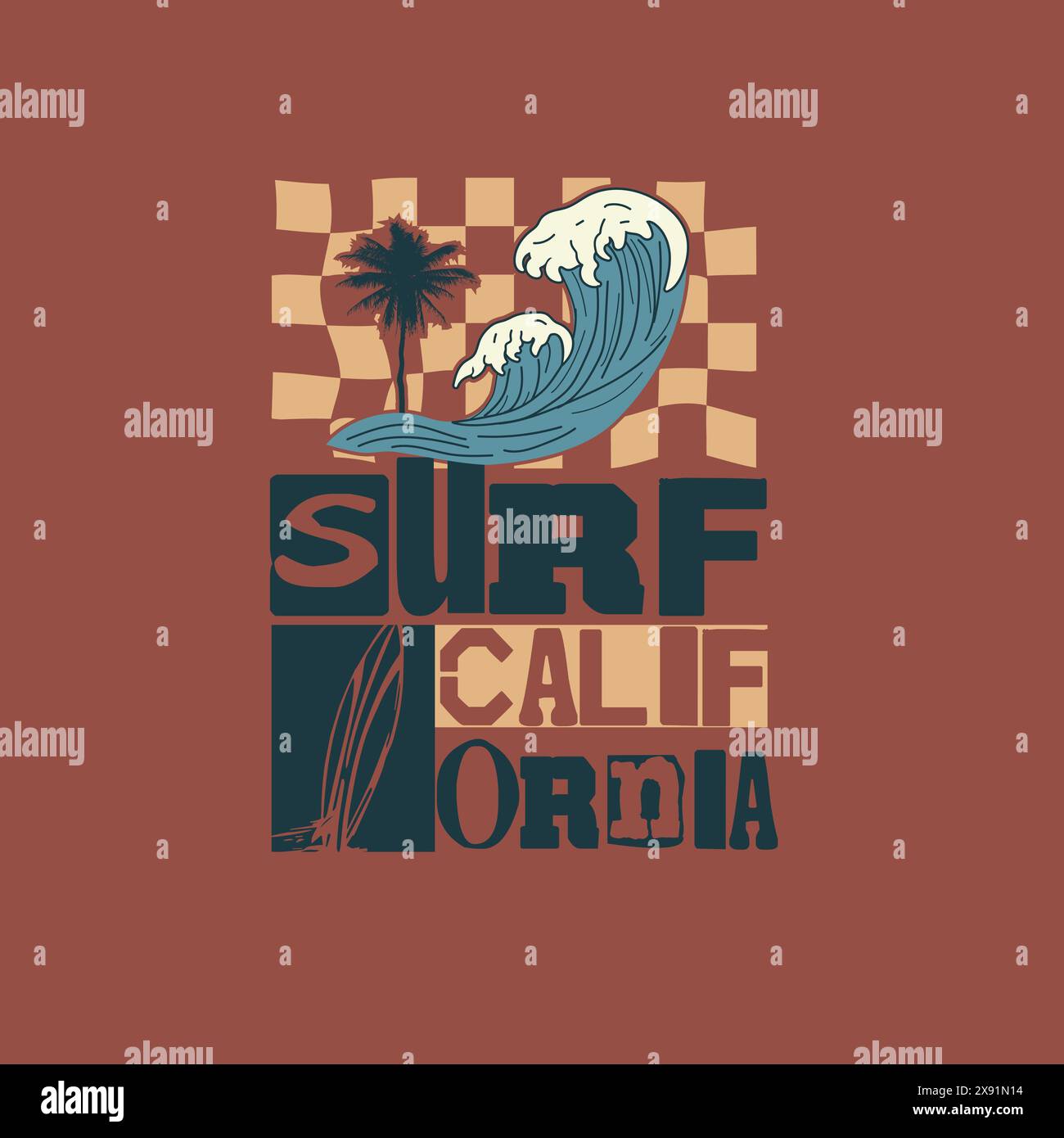Surf California summer beach typography waves poster design Stock ...