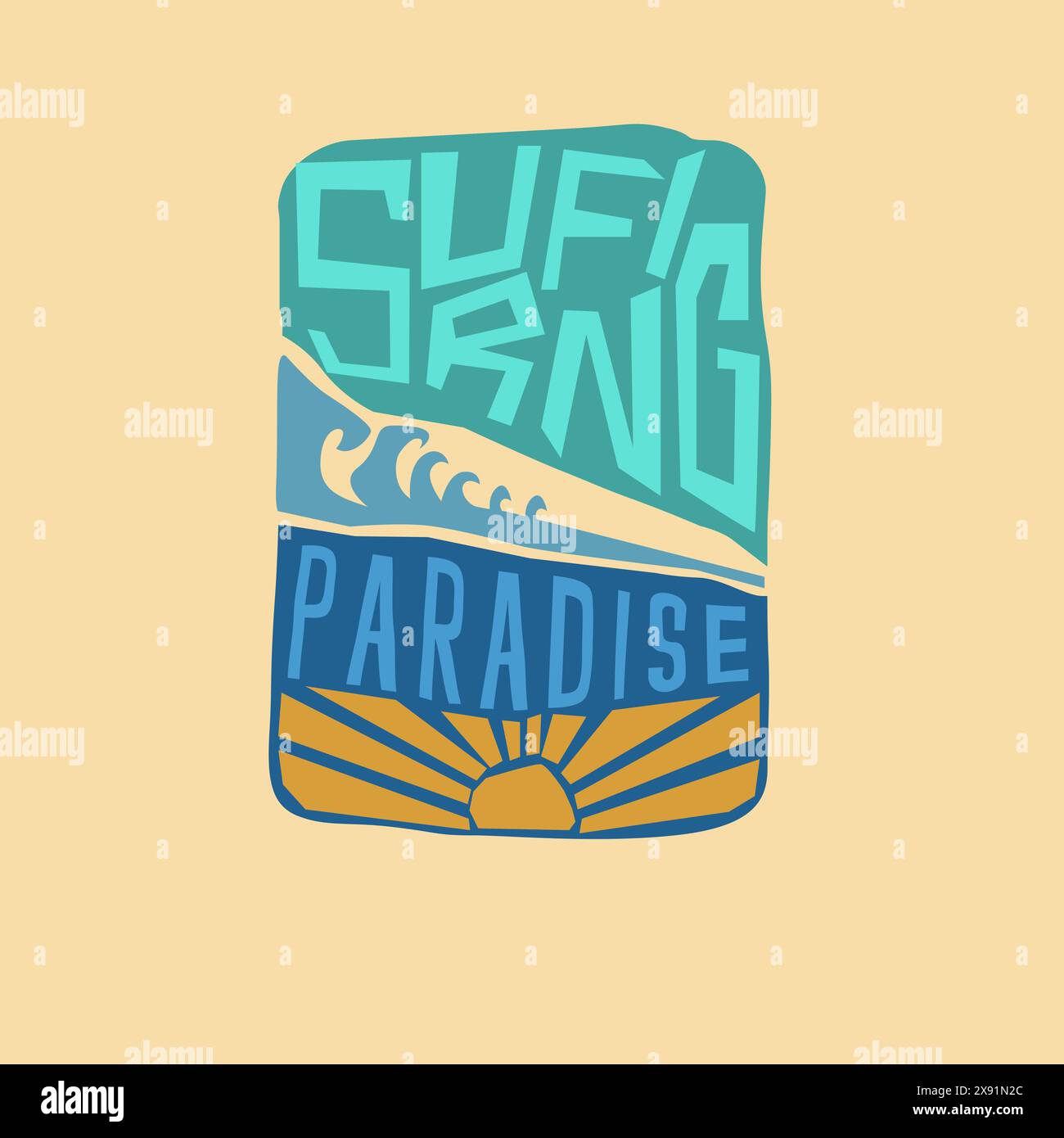 Surfing Paradise summer beach wave typography poster design Stock ...
