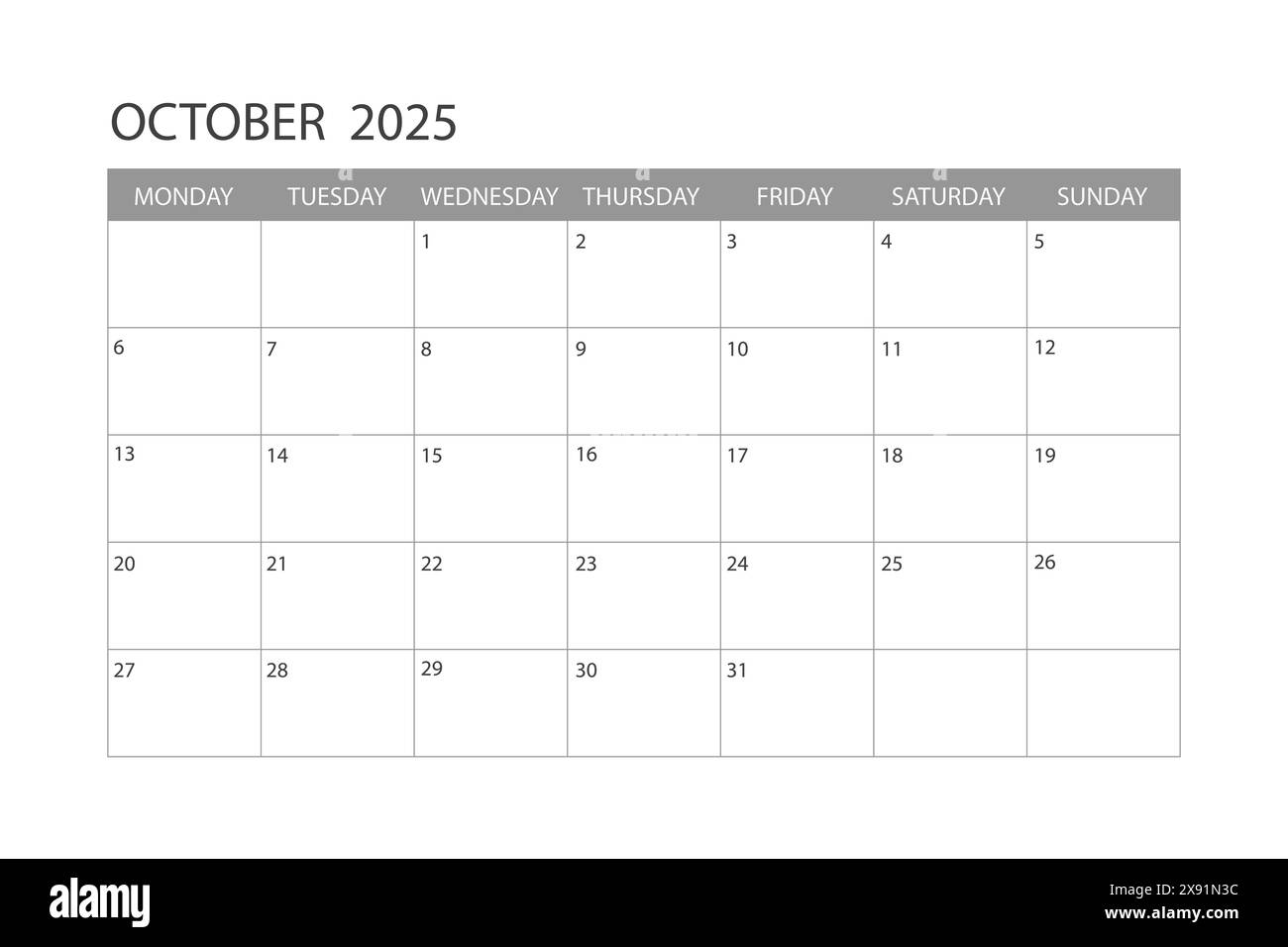 Sunday start monthly calendar Black and White Stock Photos & Images - Alamy