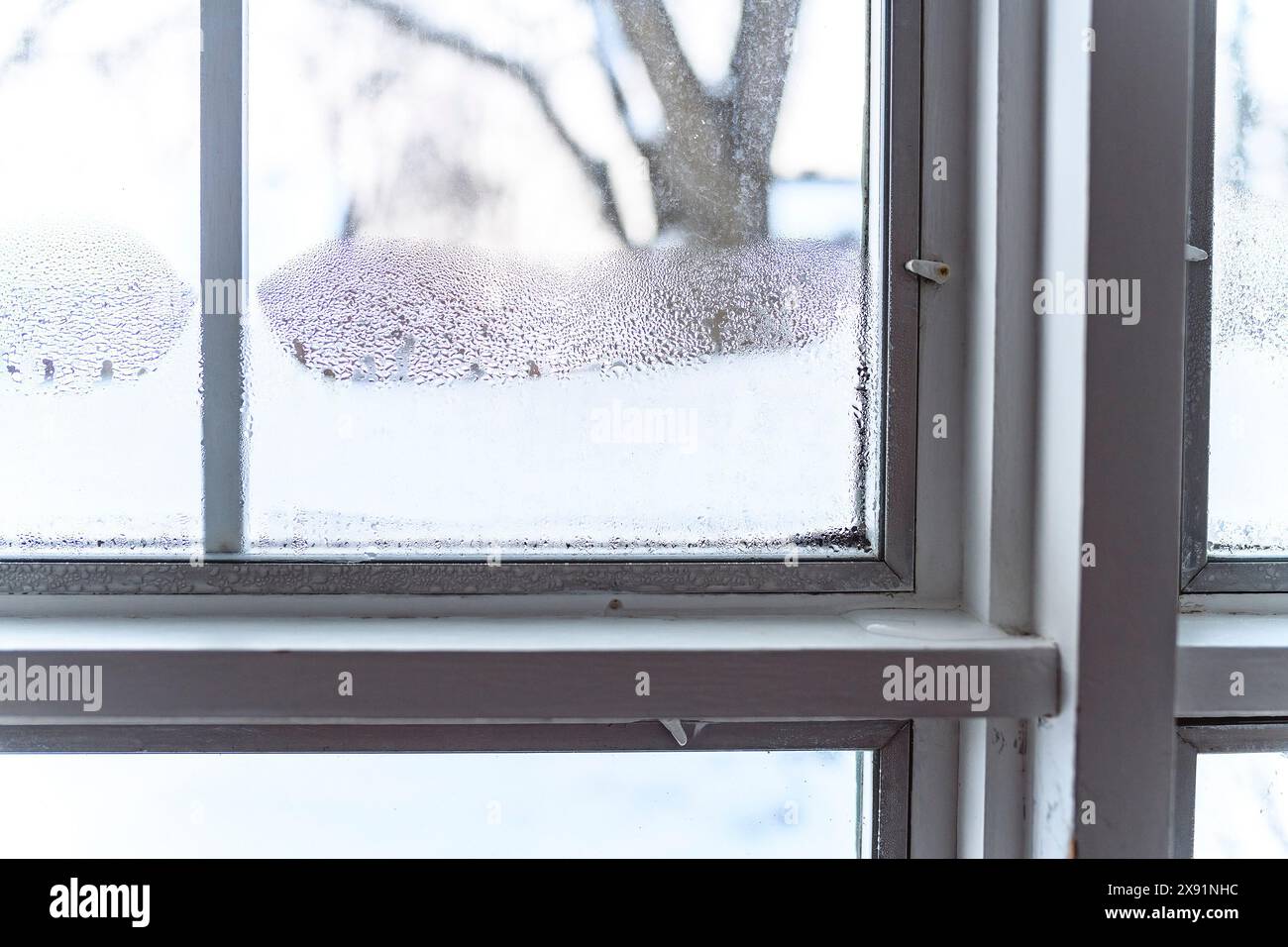 Condensation water on window glass on the inside of the house Stock ...