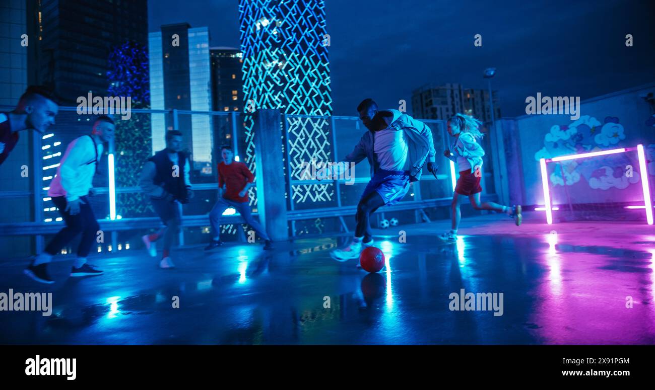 Young Footballer Playing Soccer with Multicultural Friends. Sporty ...