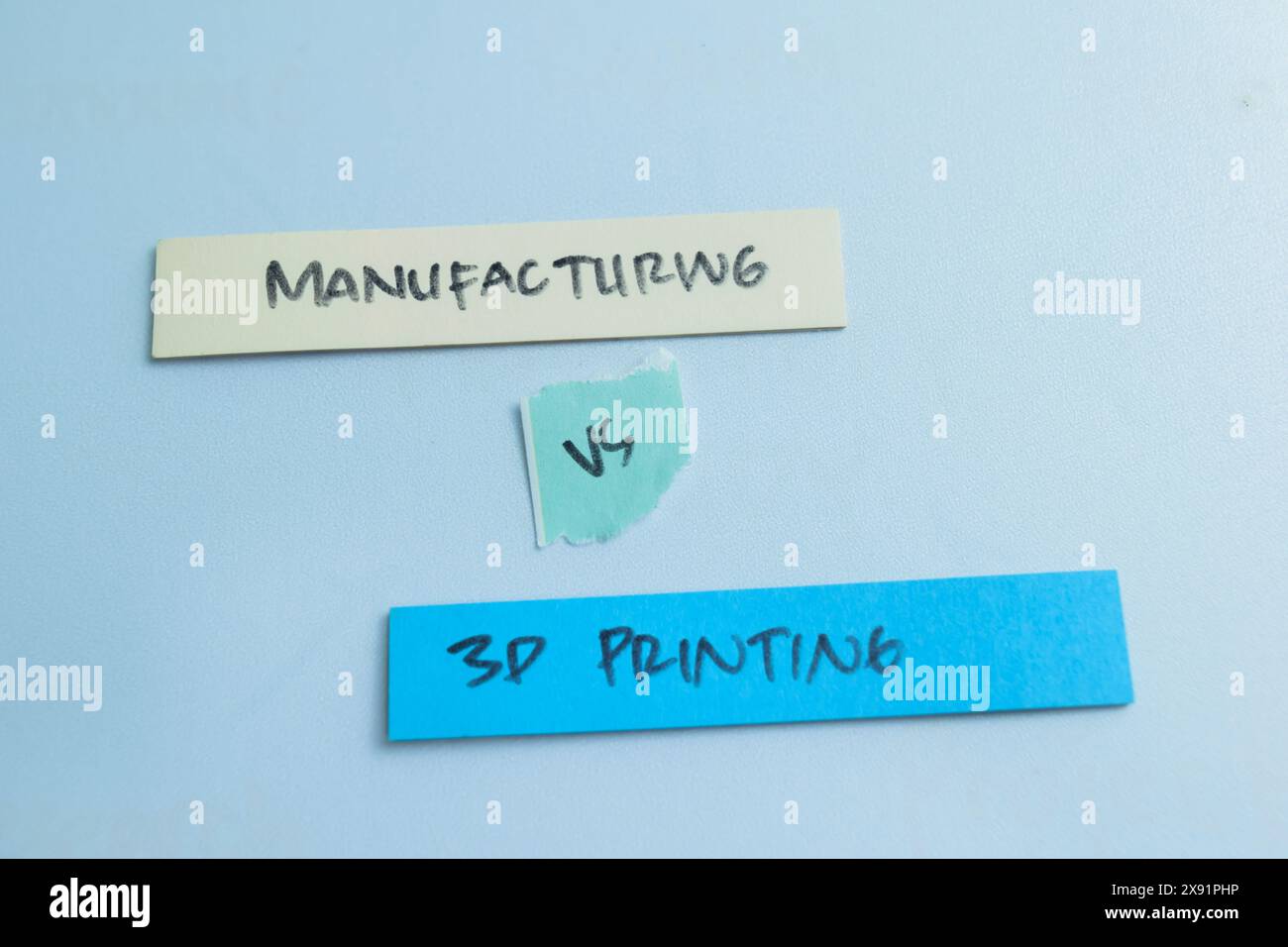 Concept of Manufaturing vs 3D Printing write on sticky notes isolated ...