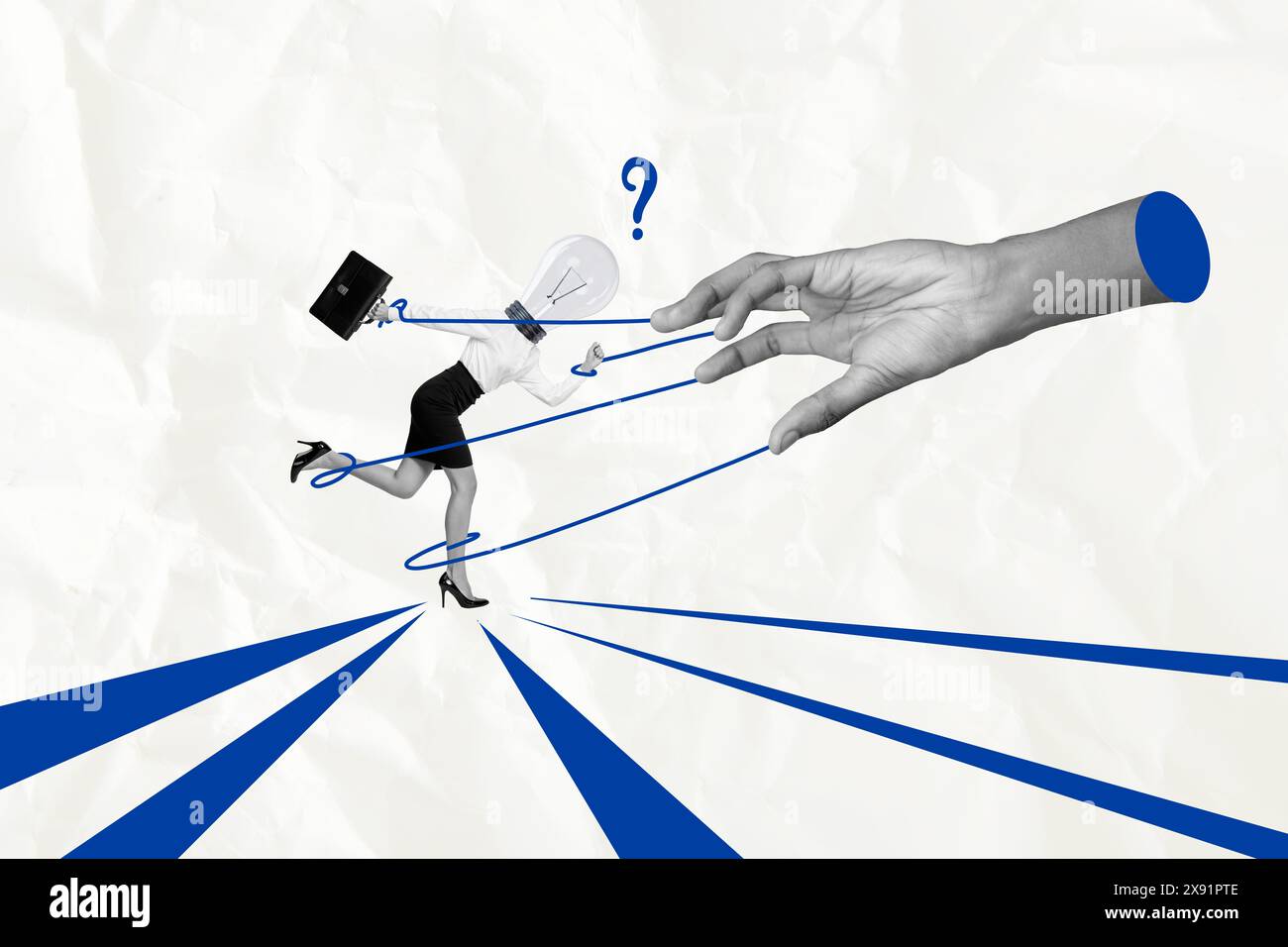 Creative collage picture young headless woman run lightbulb lamp 3d ...