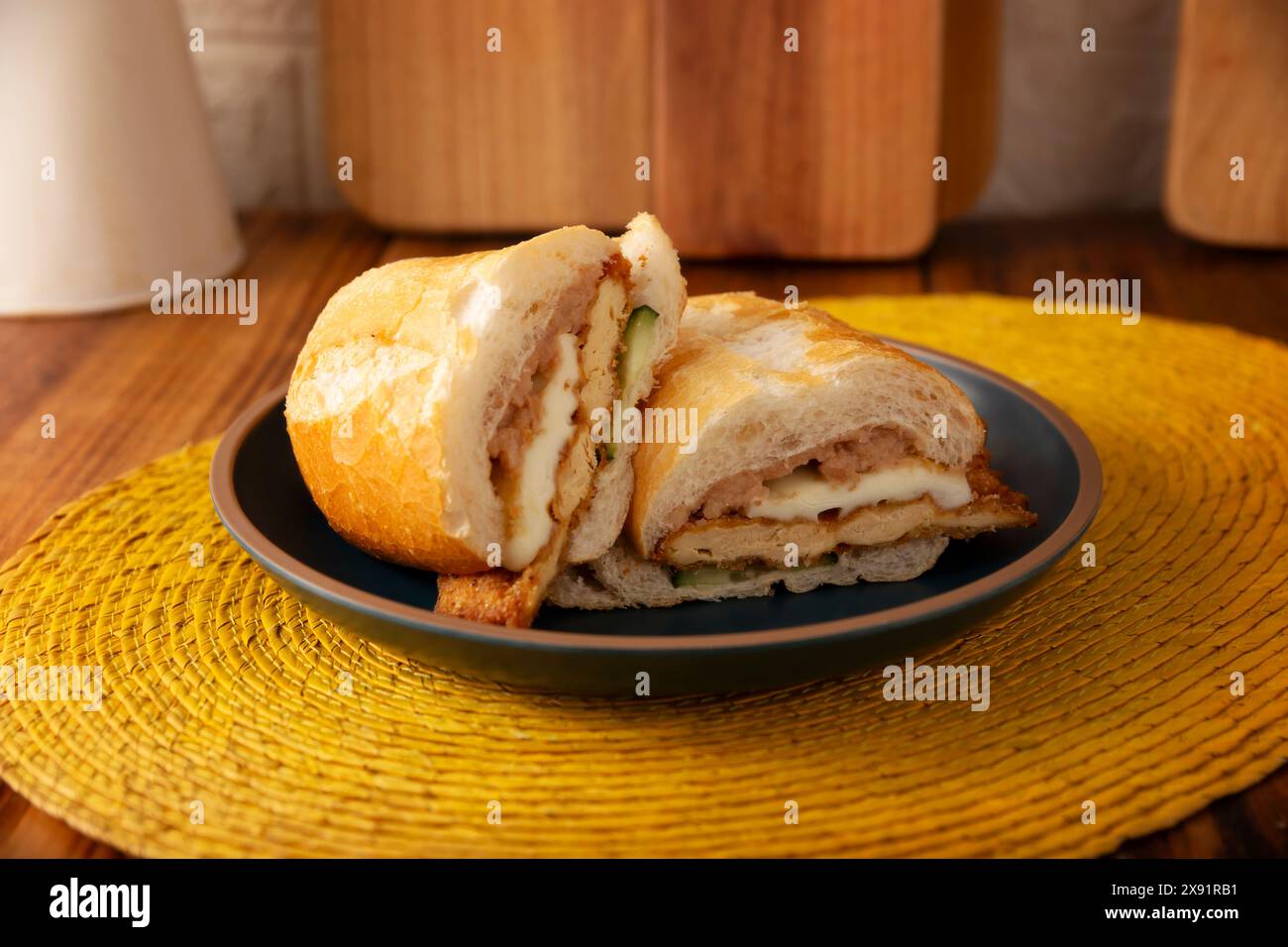 Mexican Torta de Milanesa. Sandwich made with bolillo bread, telera or ...
