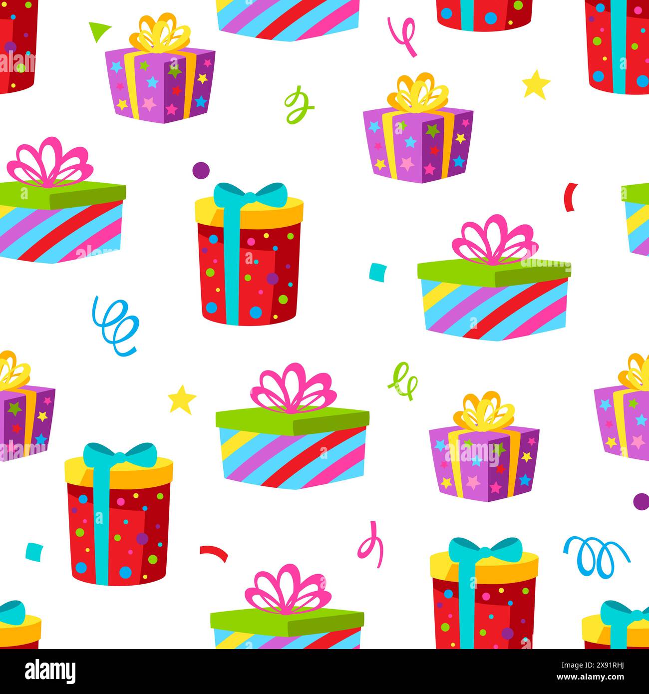 Gift boxes pattern. Happy Birthday and party illustration Stock Vector ...