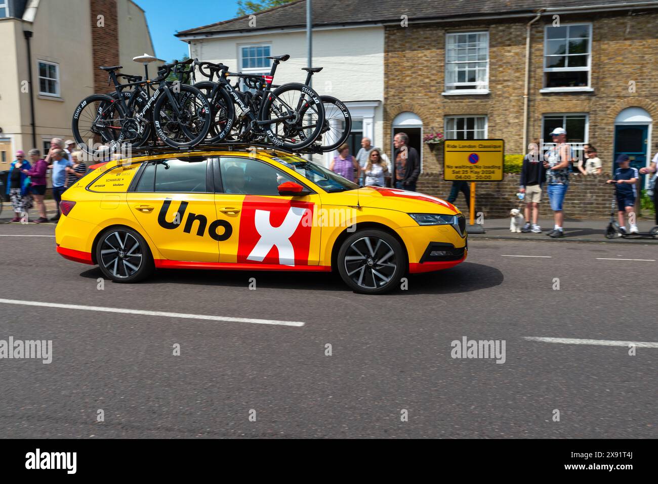 UNO X Mobility team support car at 2024 Ford RideLondon Classique Women ...