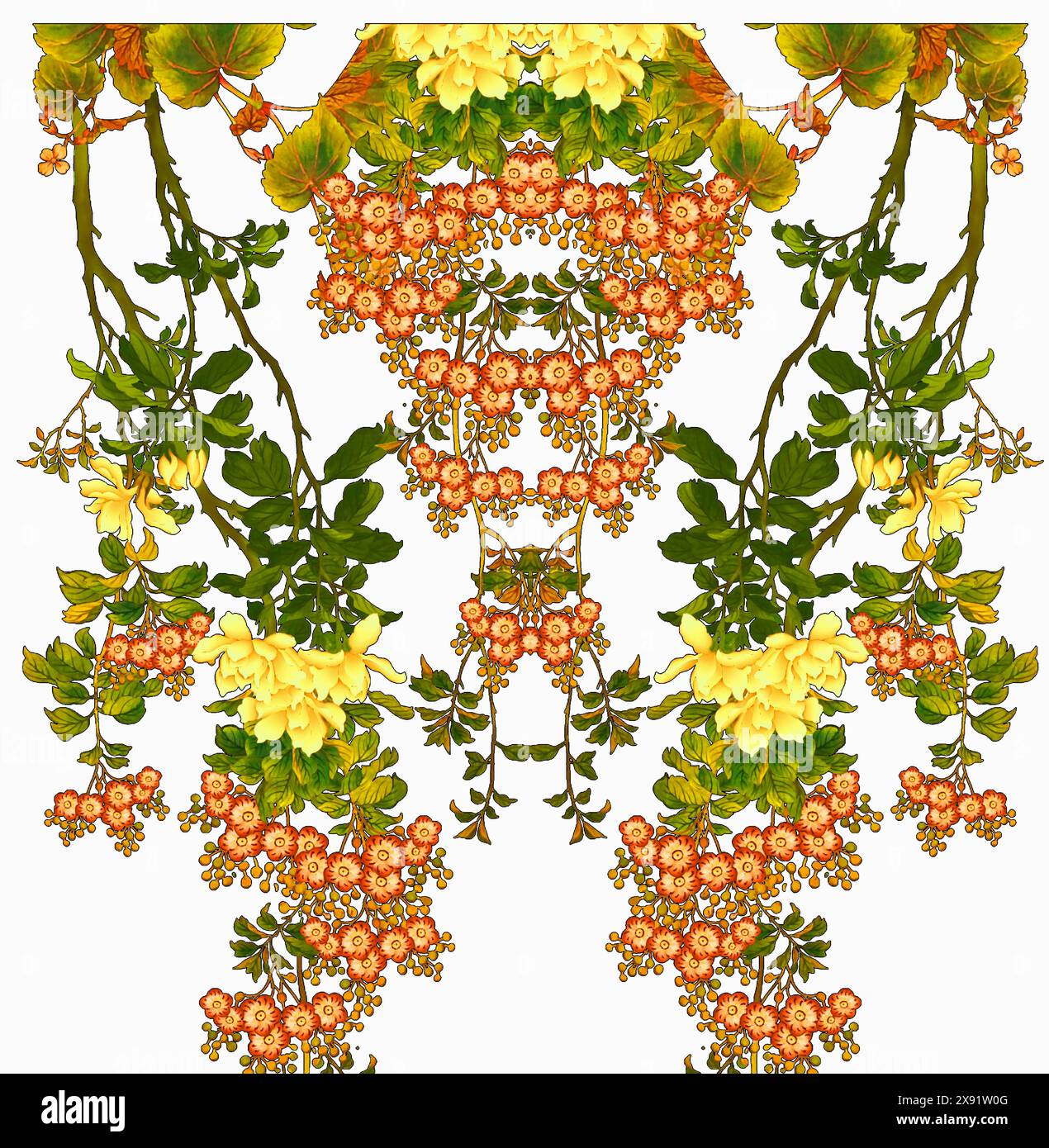 Digital Textile Design Elegant Flowers and geometric border motif For ...