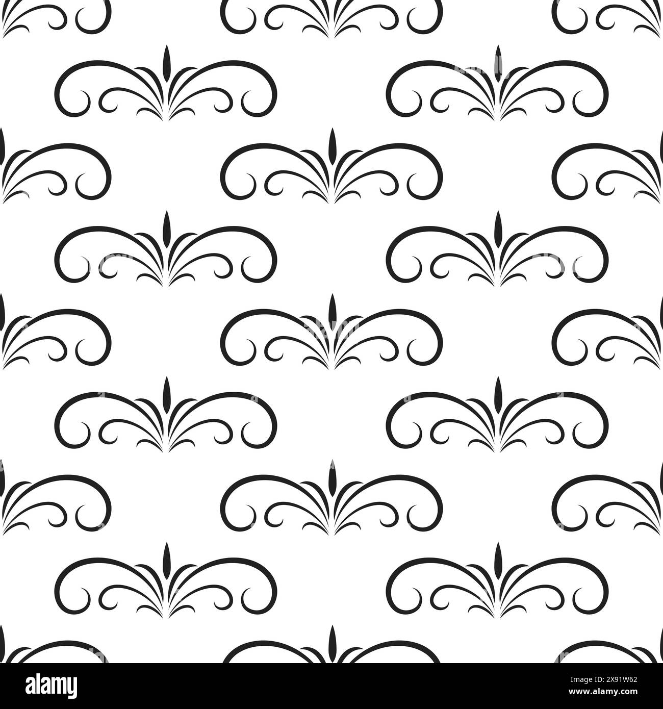 Seamless Pattern with Retro Ornamental Monochrome Decorative Scrolls ...
