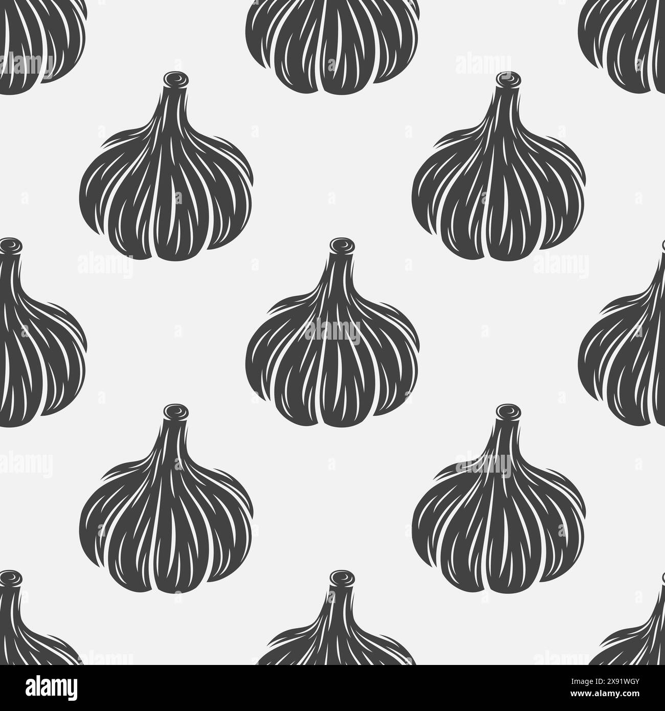 Vector Seamless Pattern with Hand Drawn Garlic Bulb on White Background ...