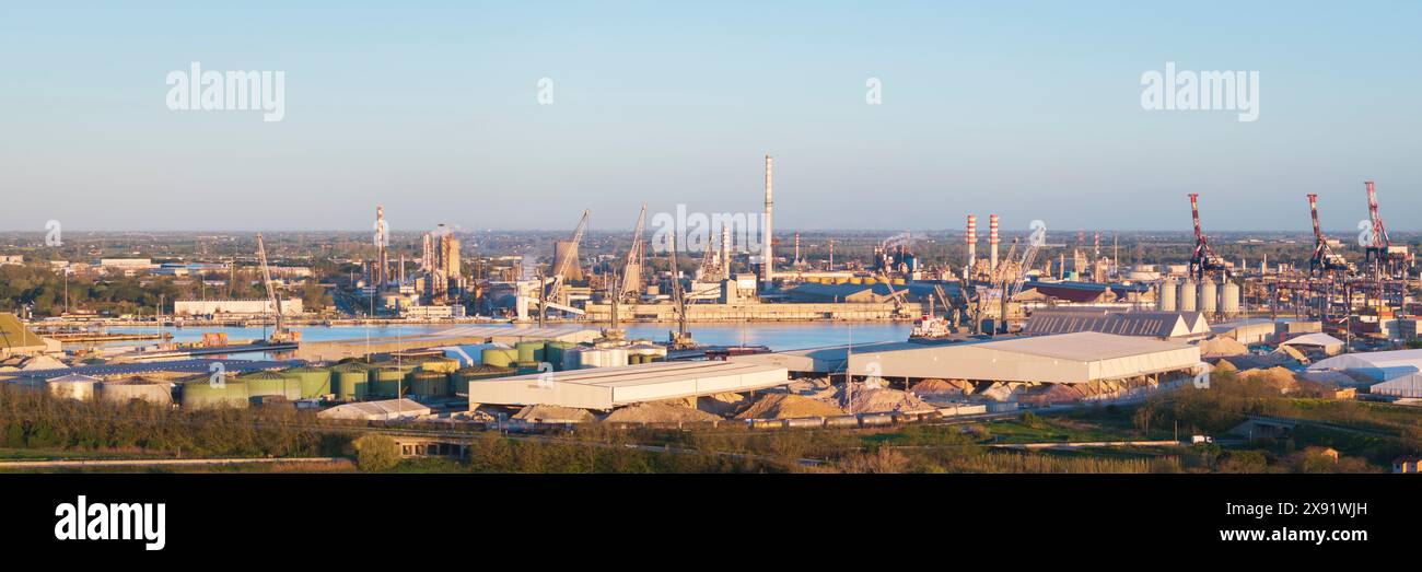 Aerial view of the industrial and port area of Ravenna ,chemical and ...