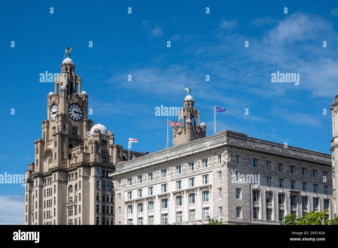 Liver Birds, Bella and Bertie, atop the twin clock towers on the Royal ...