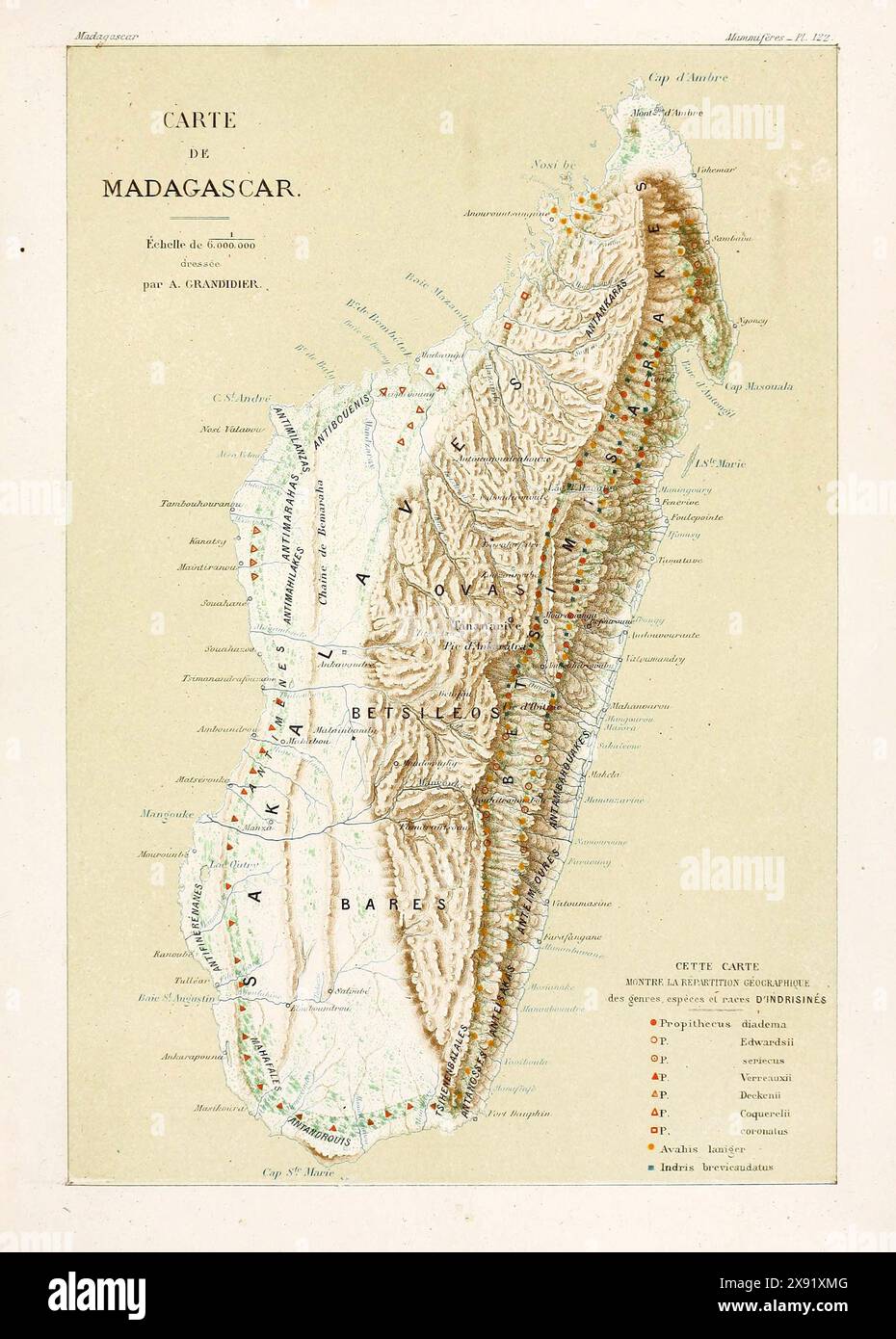Vintagge illustrative Map of Madagascar curca 1850s, by Grandinier ...