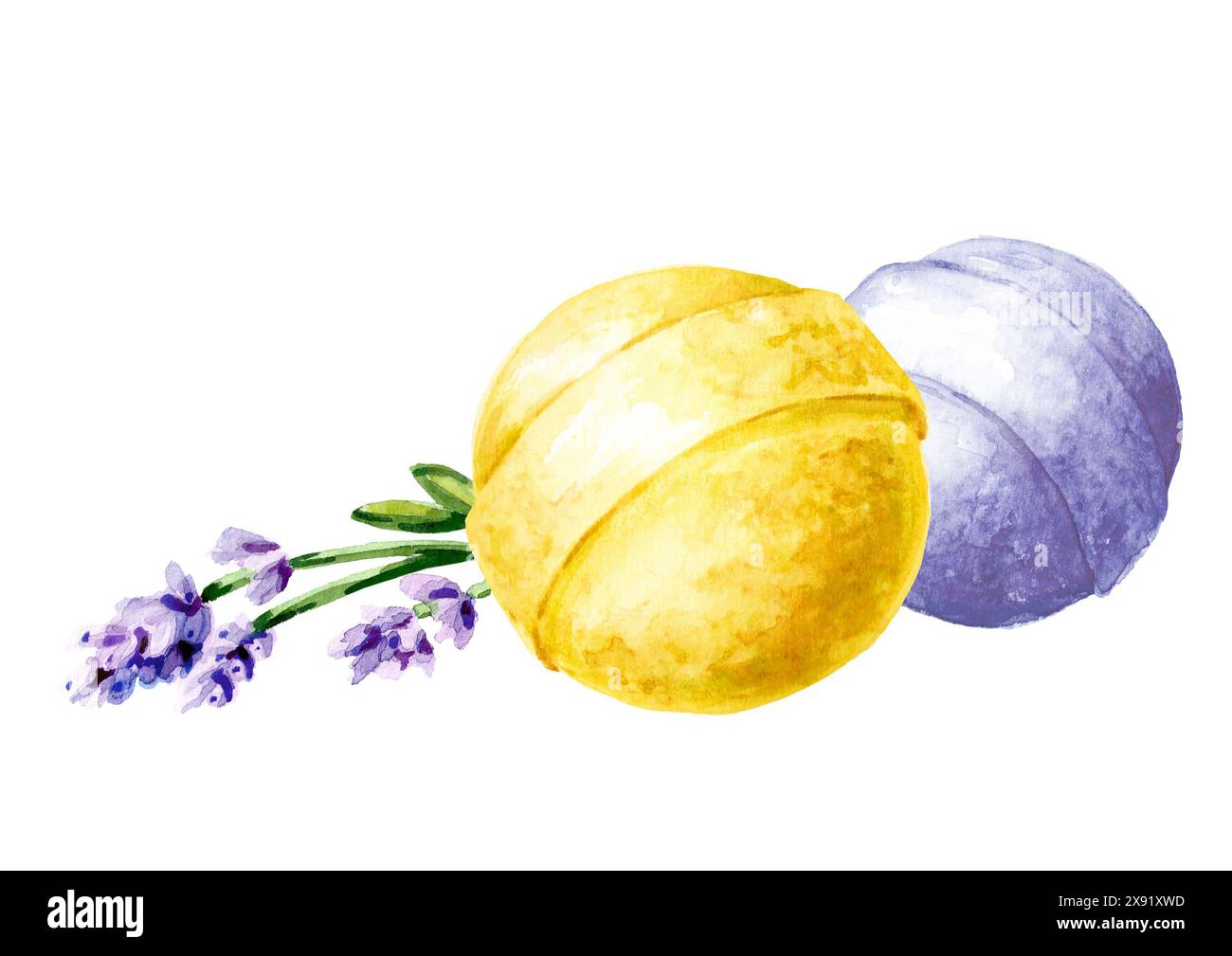 Bath bombs. Hand drawn watercolor illustration isolated on white ...