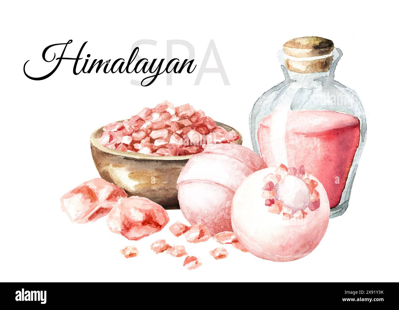 Himalayan SPA concept. Hand drawn watercolor illustration isolated on ...