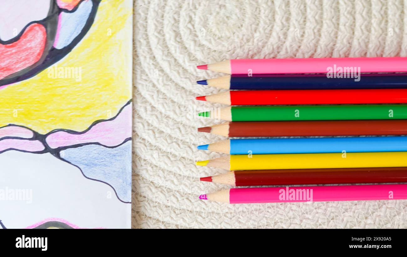 colorful pencils for neurographic drawing on a white background, used ...