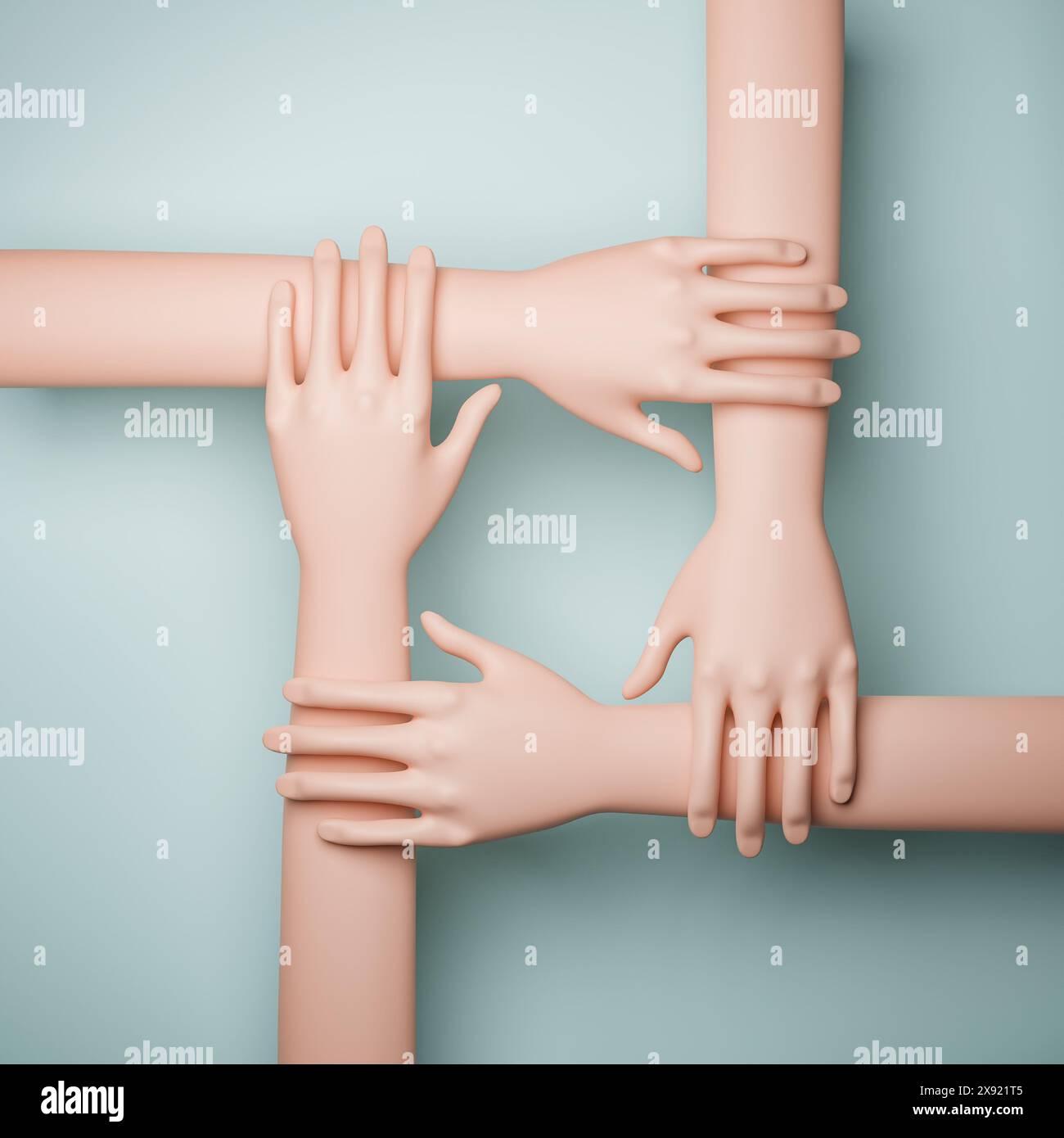 Conceptual illustration for teamwork, working together hand in hand. 3d ...