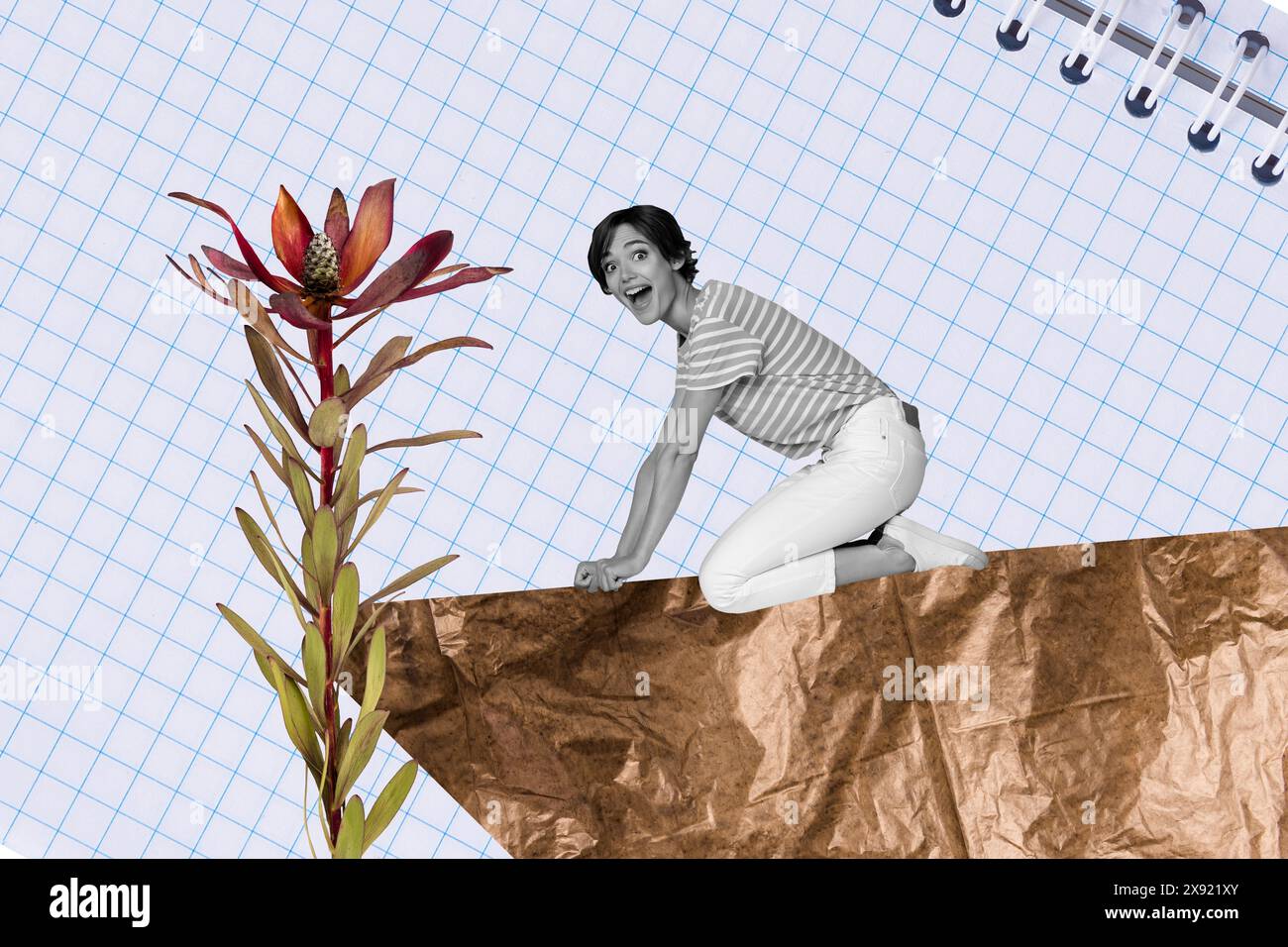 Composite collage picture image of mini impressed girl big flower ...