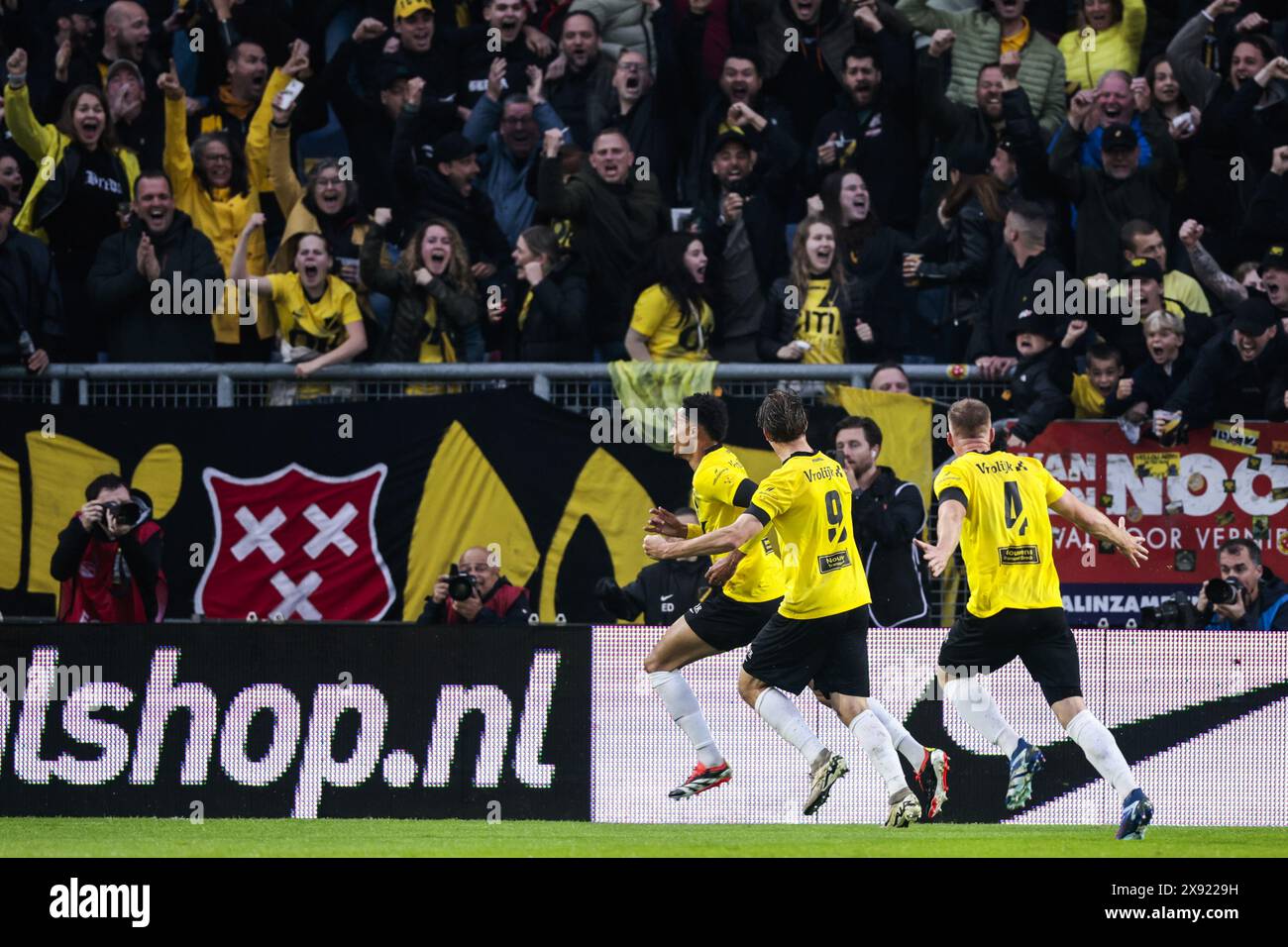 BREDA - Aime Omgba of NAC Breda celebrates the 1-0 during the play-offs ...