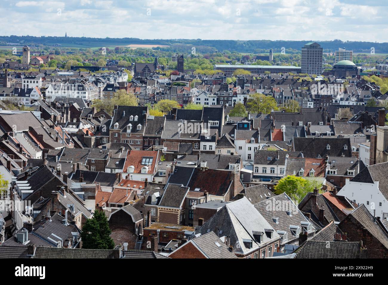 Aerial view of Maastricht downtown rooftops in spring, Holland Stock ...