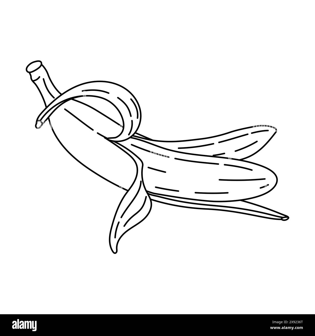 Doodle Banana icon. Hand drawn ripe peeled banana, trendy line art style fruit. Tropical fruit ...