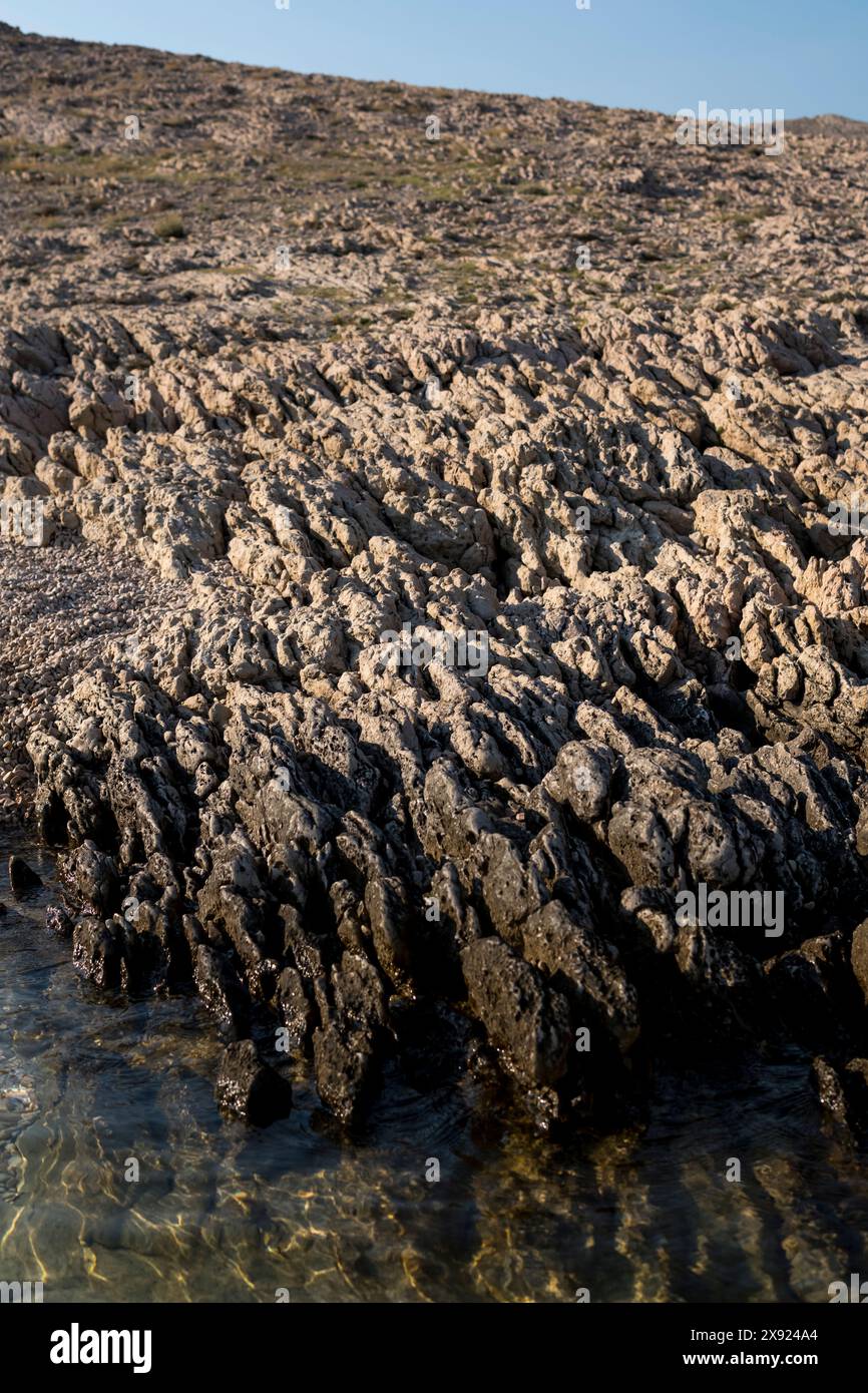 Limestone pavemant on the island of Pag near Rucica Beach as an effect ...