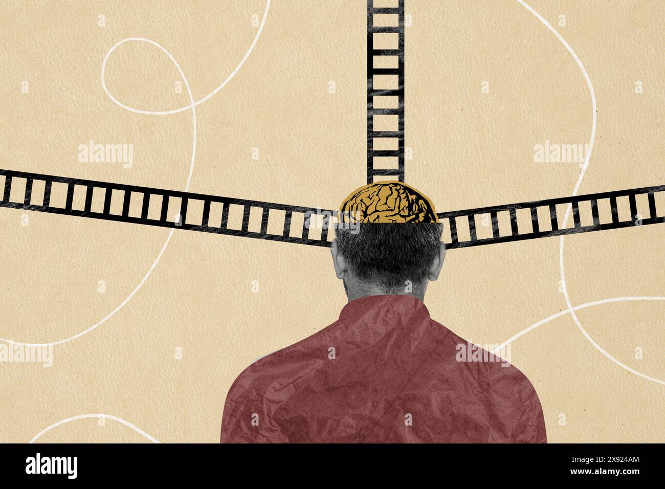 Composite photo collage of headless man stand back brainstorm concept ...