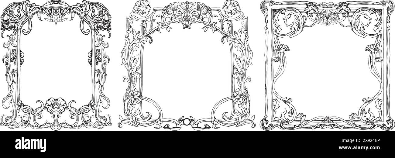 Set of three floral baroque, nouveau style frames- flowers and vines ...
