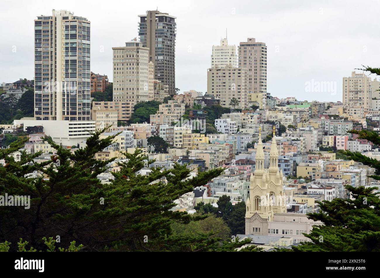 View over San Francisco and Golden Gate Bridge from Coit Tower, San ...